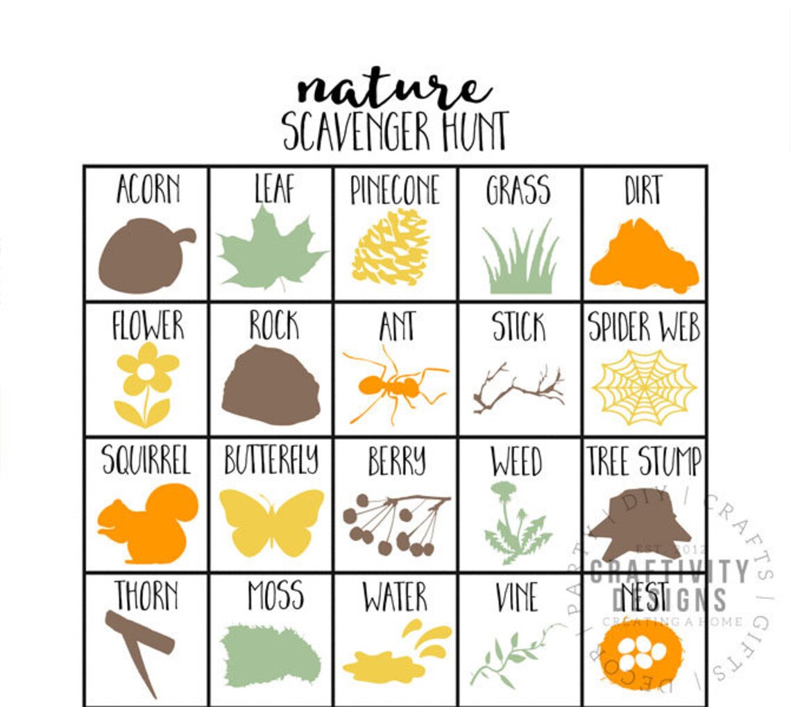 Nature scavenger hunt bingo printable - neuroupf
