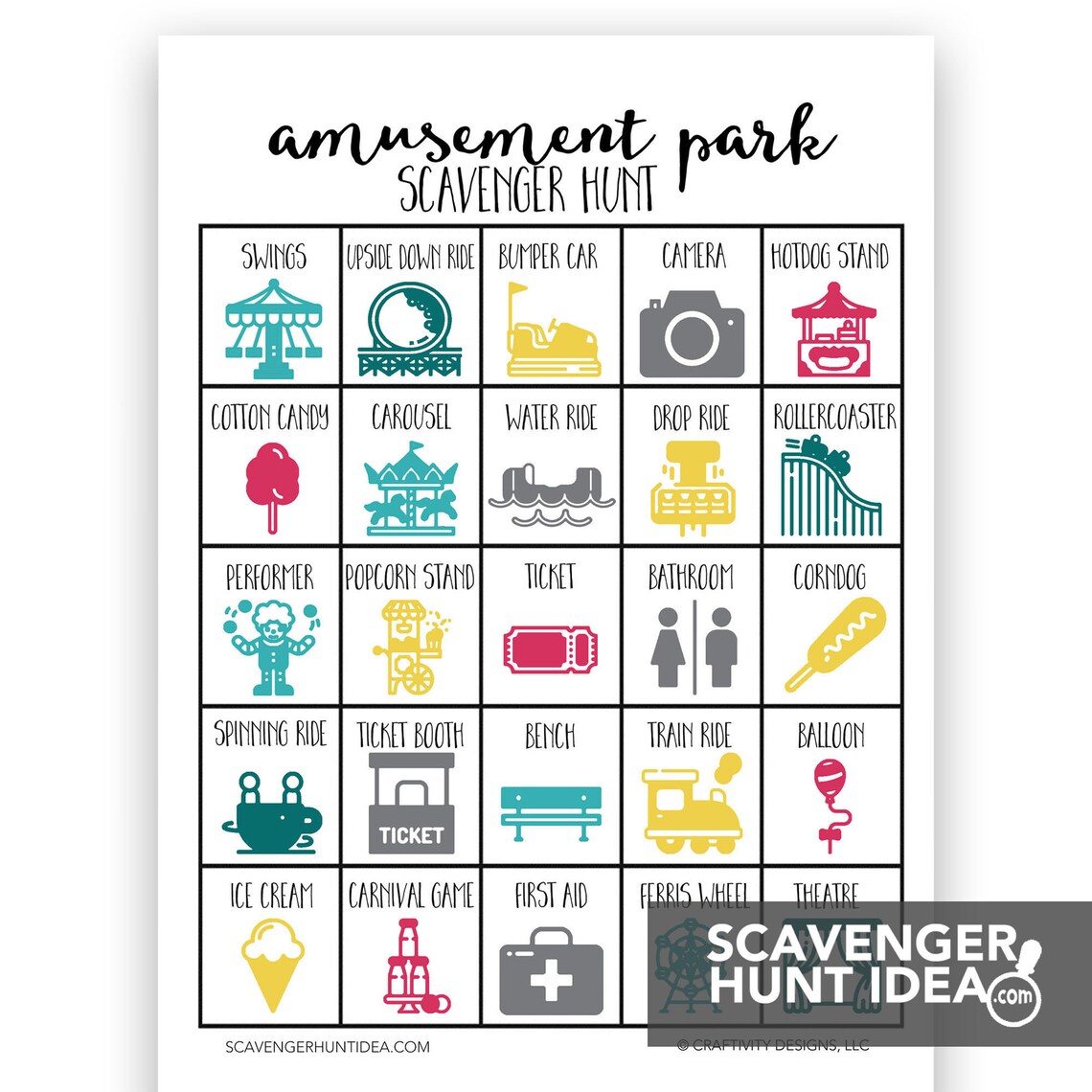 Amusement Park Scavenger Hunt Instant Download - Etsy Canada