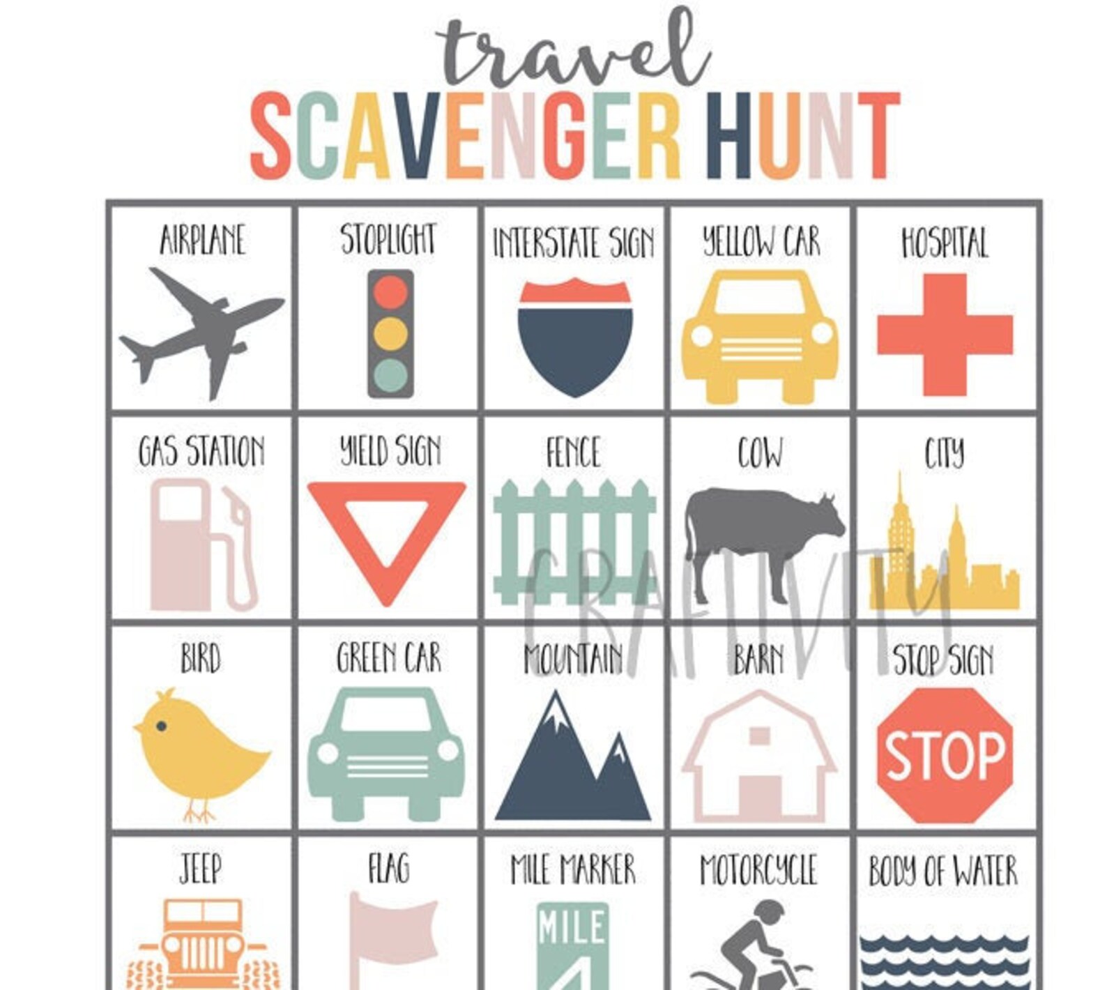 Travel Scavenger Hunt Game, Travel Game, Car Game, Road Trip Scavenger ...