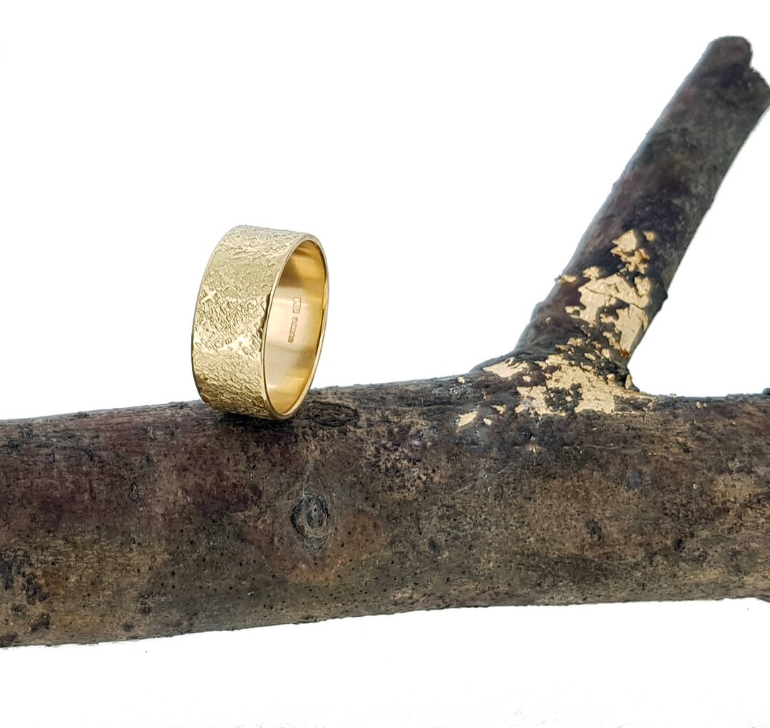 Wide Raw Silk Textured, 100% Recycled 18ct Gold Wedding Ring ...