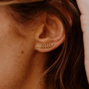 Brass Leaf Ear Crawler With Solid Silver Ear Wire, Gold Ear Climber ...
