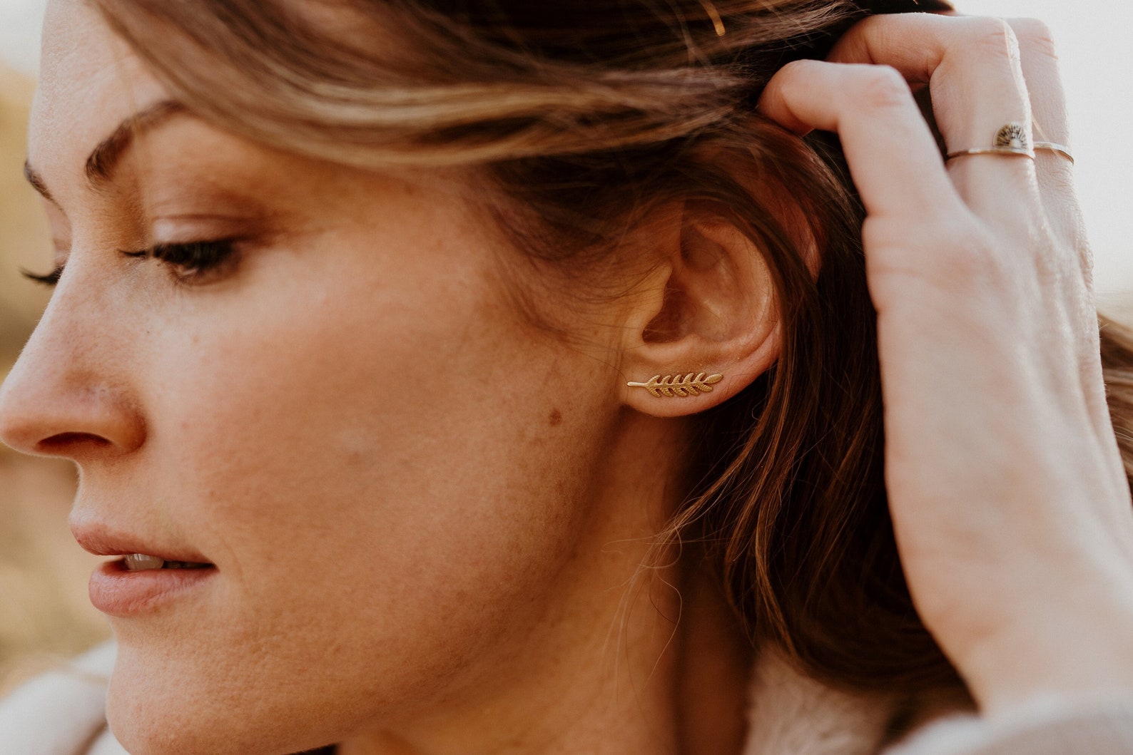 Brass Leaf Ear Crawler With Solid Silver Ear Wire, Gold Ear Climber ...