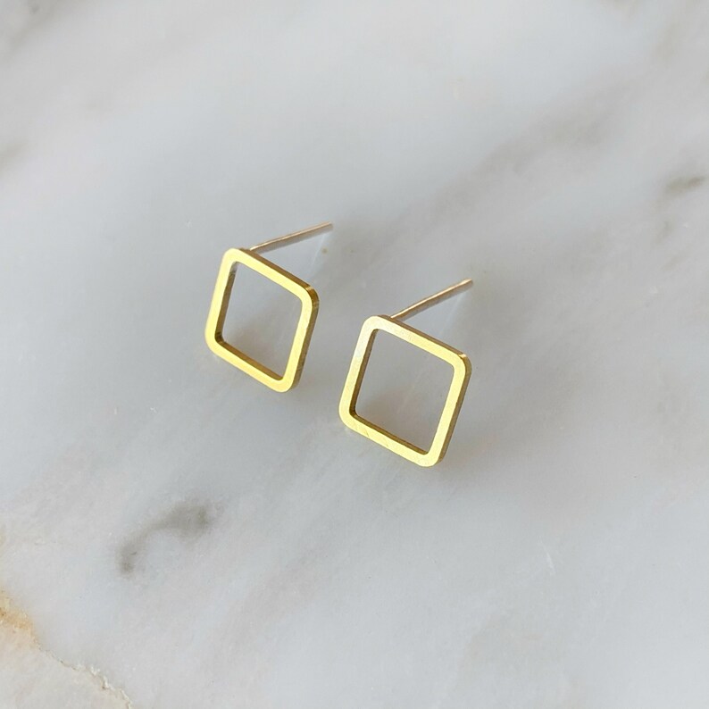 Open Diamond Studs, Gold Square Studs, Geometric Stud Earrings, Dainty ...