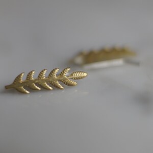 Brass Leaf Ear Crawler With Solid Silver Ear Wire, Gold Ear Climber ...
