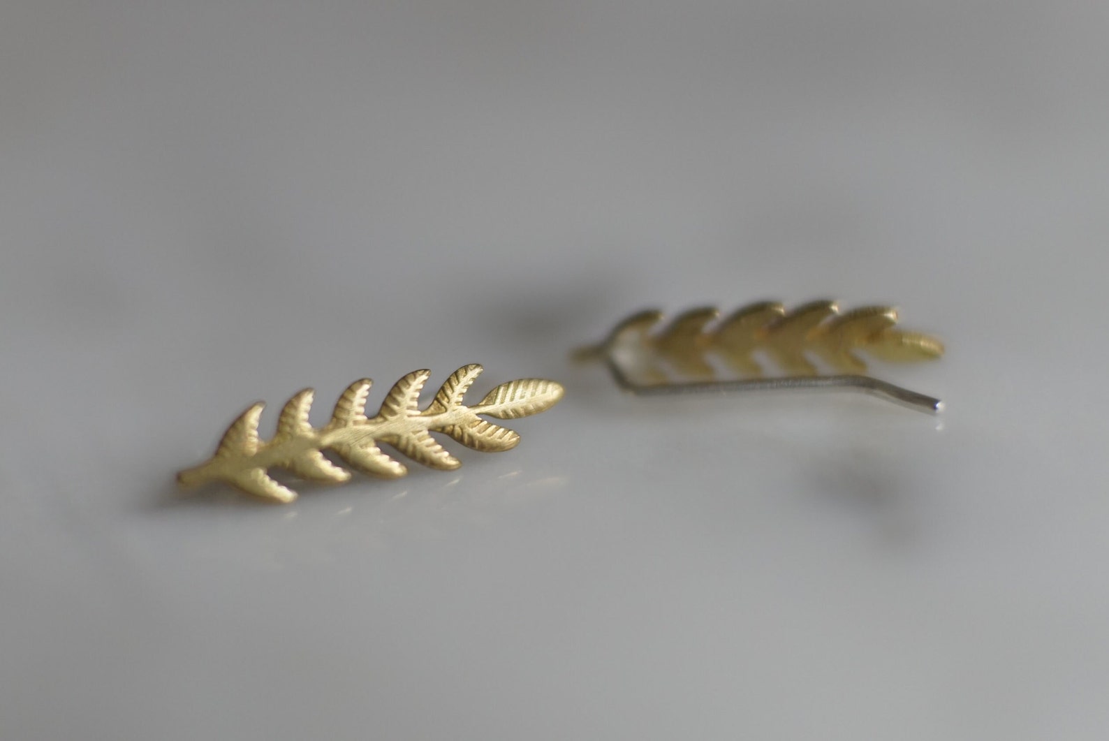 Brass Leaf Ear Crawler With Solid Silver Ear Wire, Gold Ear Climber ...