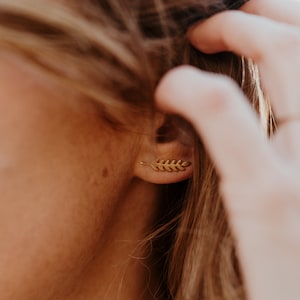 Brass Leaf Ear Crawler With Solid Silver Ear Wire, Gold Ear Climber ...