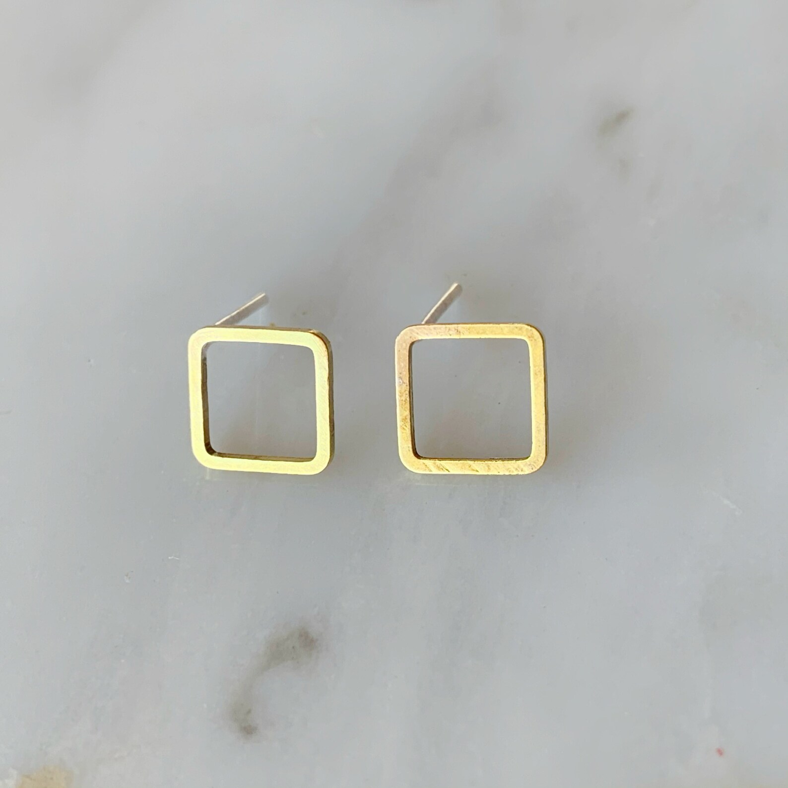 Open Diamond Studs, Gold Square Studs, Geometric Stud Earrings, Dainty ...