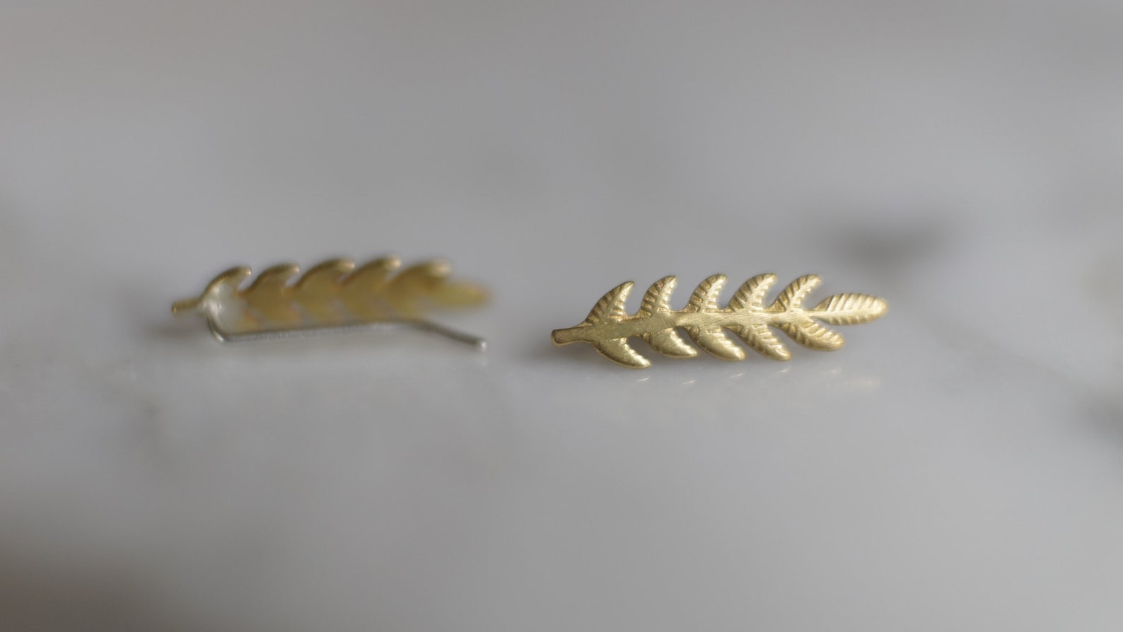 Brass Leaf Ear Crawler With Solid Silver Ear Wire, Gold Ear Climber ...
