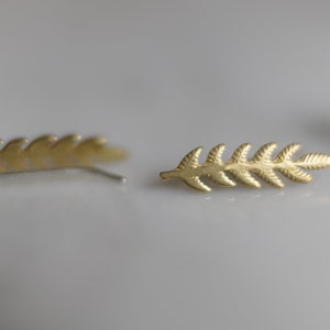 Brass Leaf Ear Crawler With Solid Silver Ear Wire, Gold Ear Climber ...