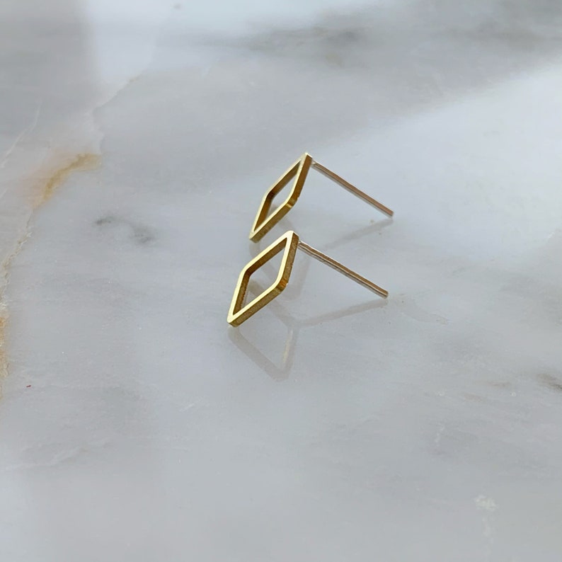 Open Diamond Studs, Gold Square Studs, Geometric Stud Earrings, Dainty ...