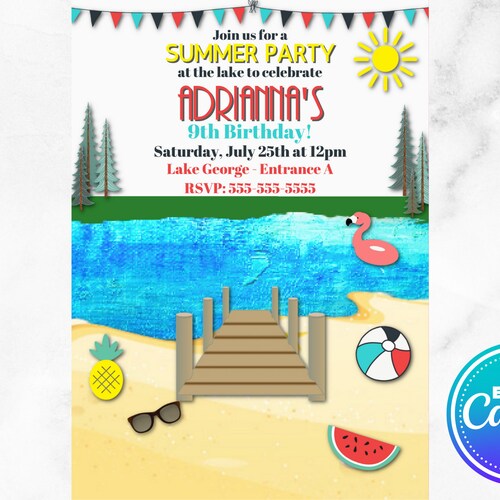 Editable Day on the Lake Invite Invitation Digital 5x7 Party - Etsy