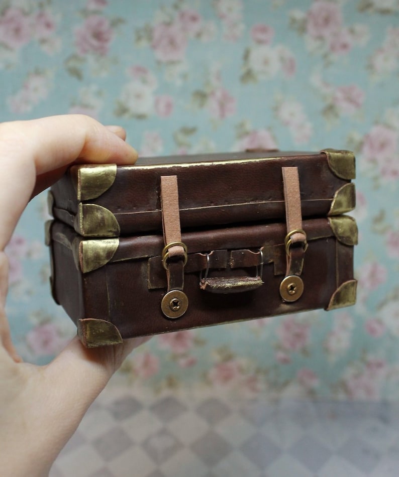 Miniature suitcase Dollhouse Suitcase Vintage luggage Doll case Tiny ...