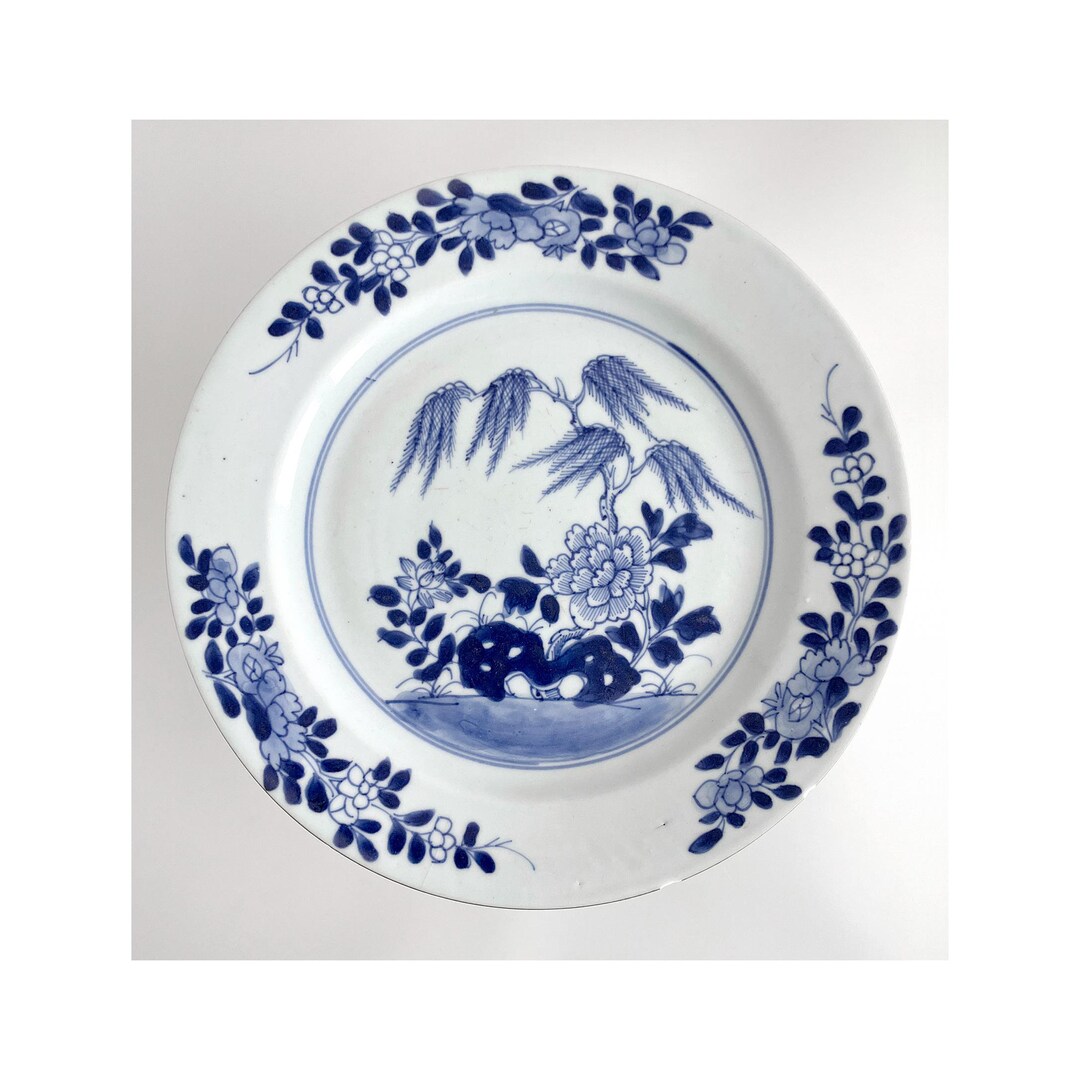 ANTIQUE Ca. 1760-1775 QIAN LONG Porcelain China Plate Floral Peons Tree ...