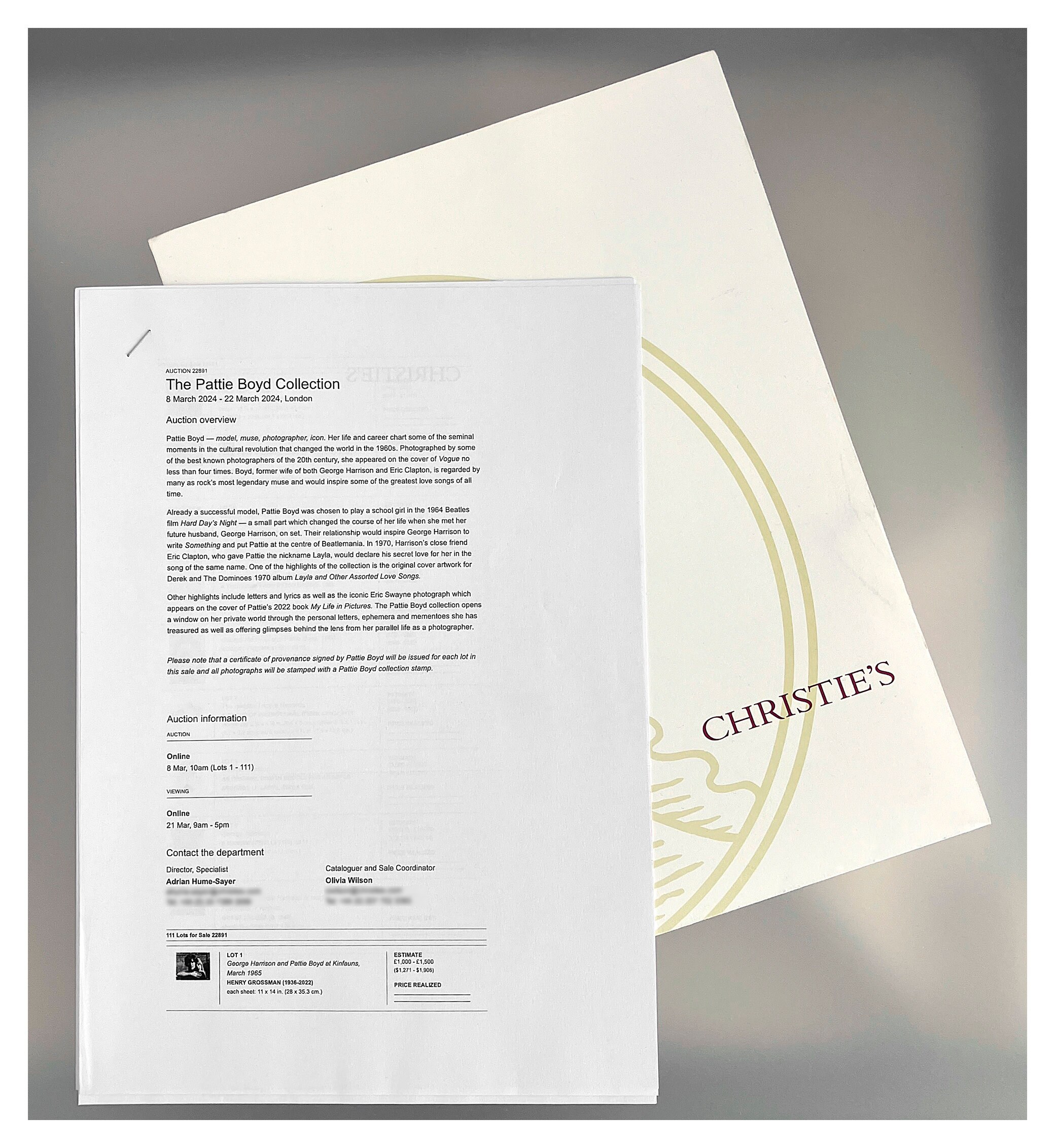 CHRISTIE'S 'the PATTIE BOYD Collection' Auction File Pre-bid Overview ...
