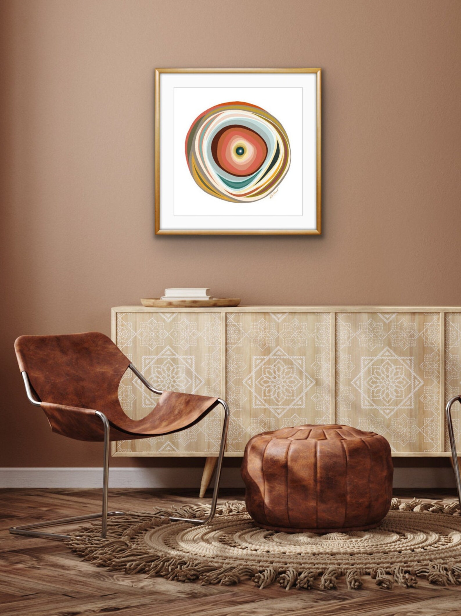 Mid Century Modern Style Multi Colored Abstract Circle Art | Etsy