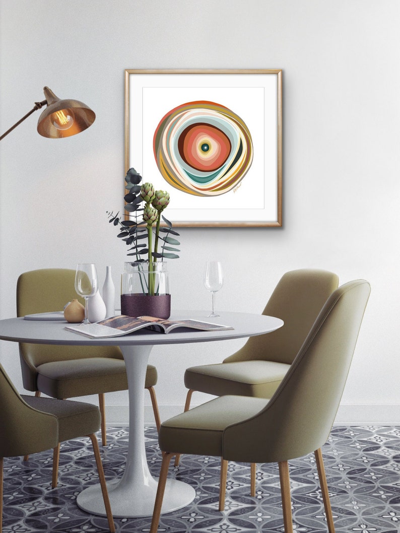 Mid Century Modern Style Multi Colored Abstract Circle Art | Etsy