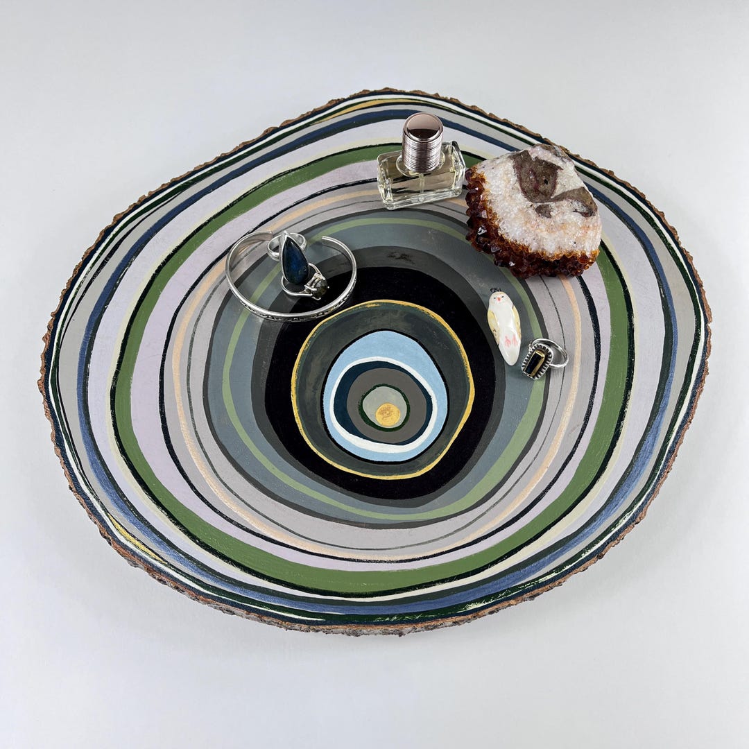 Beautiful 12" Lazy Susan Turntable – Hand-painted, Live-edge Tree Slice ...