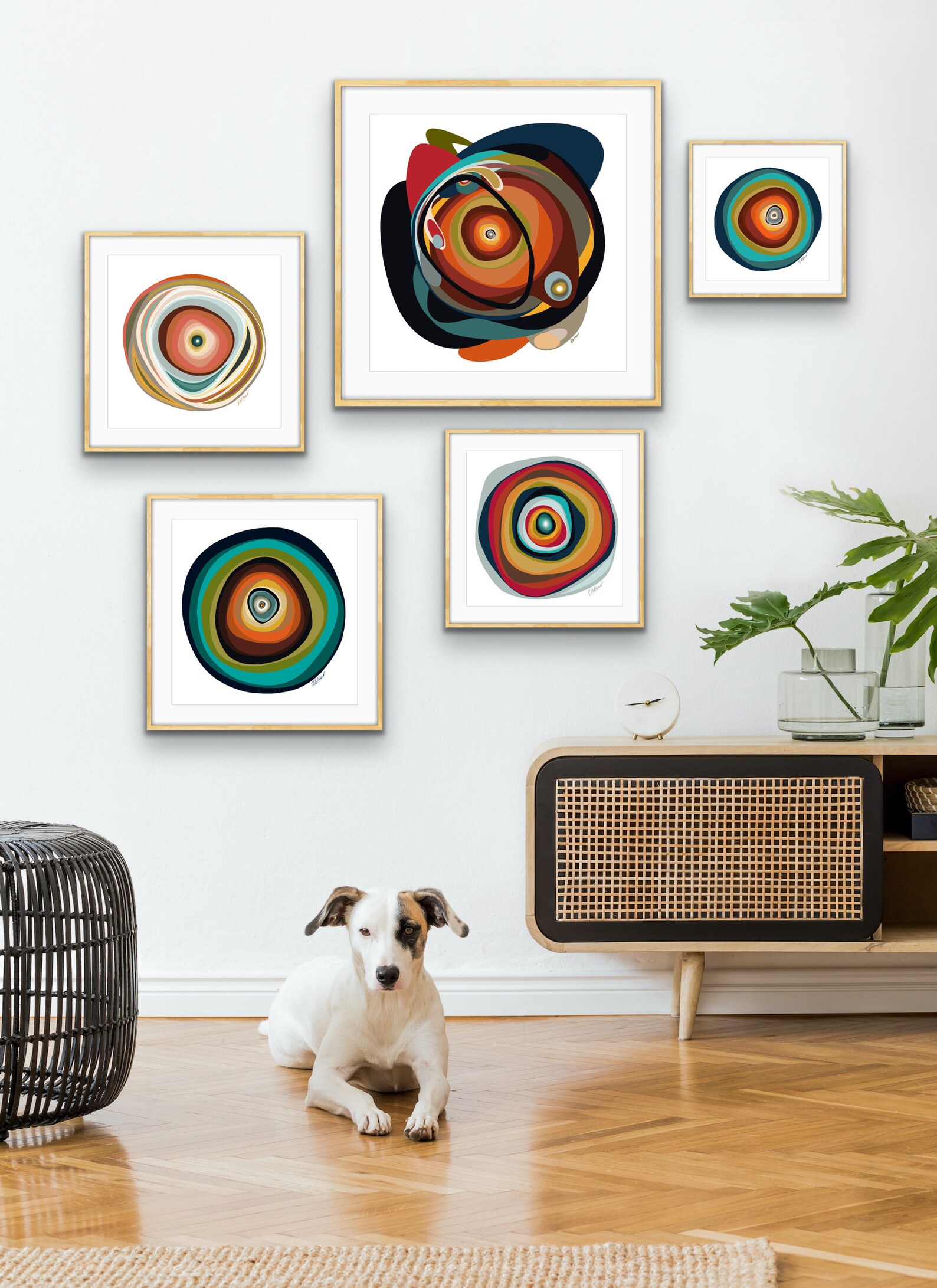 Mid Century Modern Style Multi Colored Abstract Circle Art - Etsy