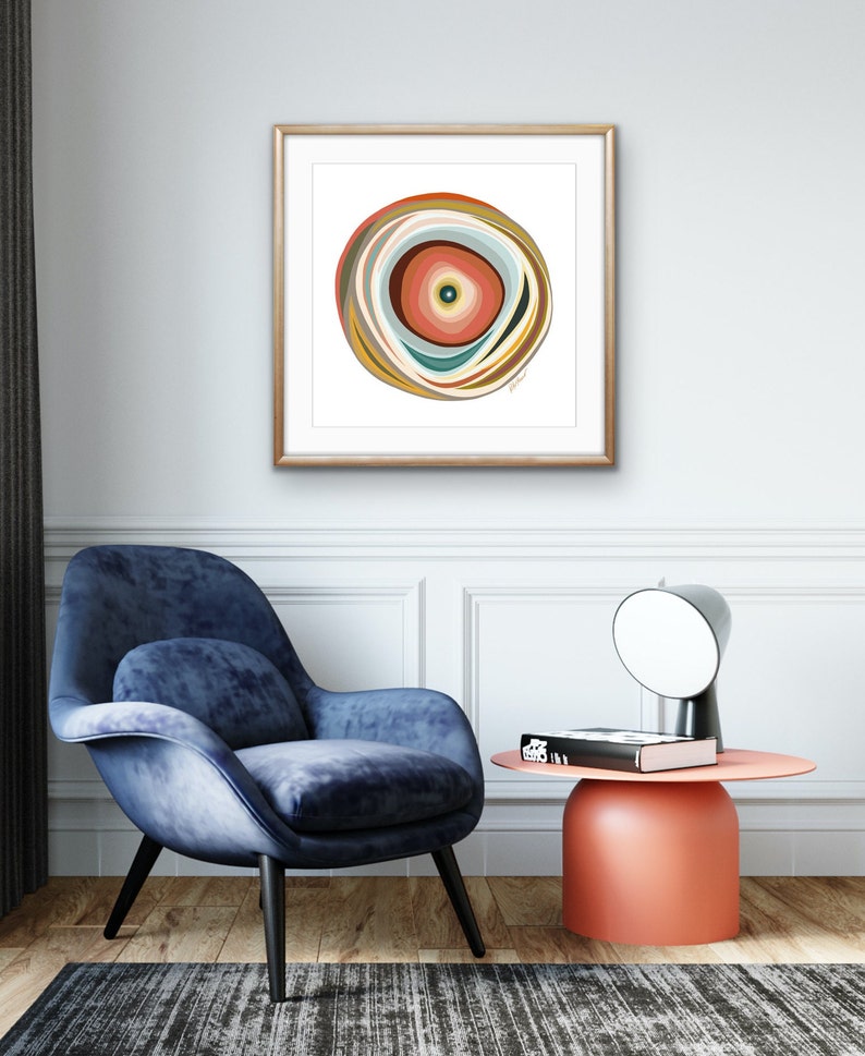 Mid Century Modern Style Multi Colored Abstract Circle Art | Etsy