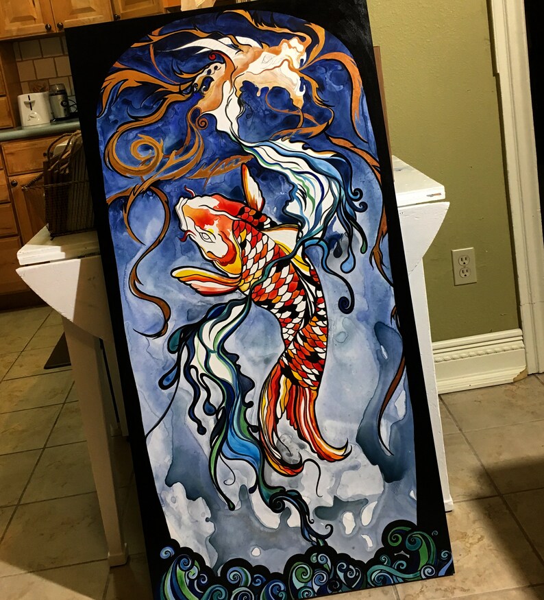 Koi Fish and Dragon Legend Giclee Art Print by RobiniArt | Etsy