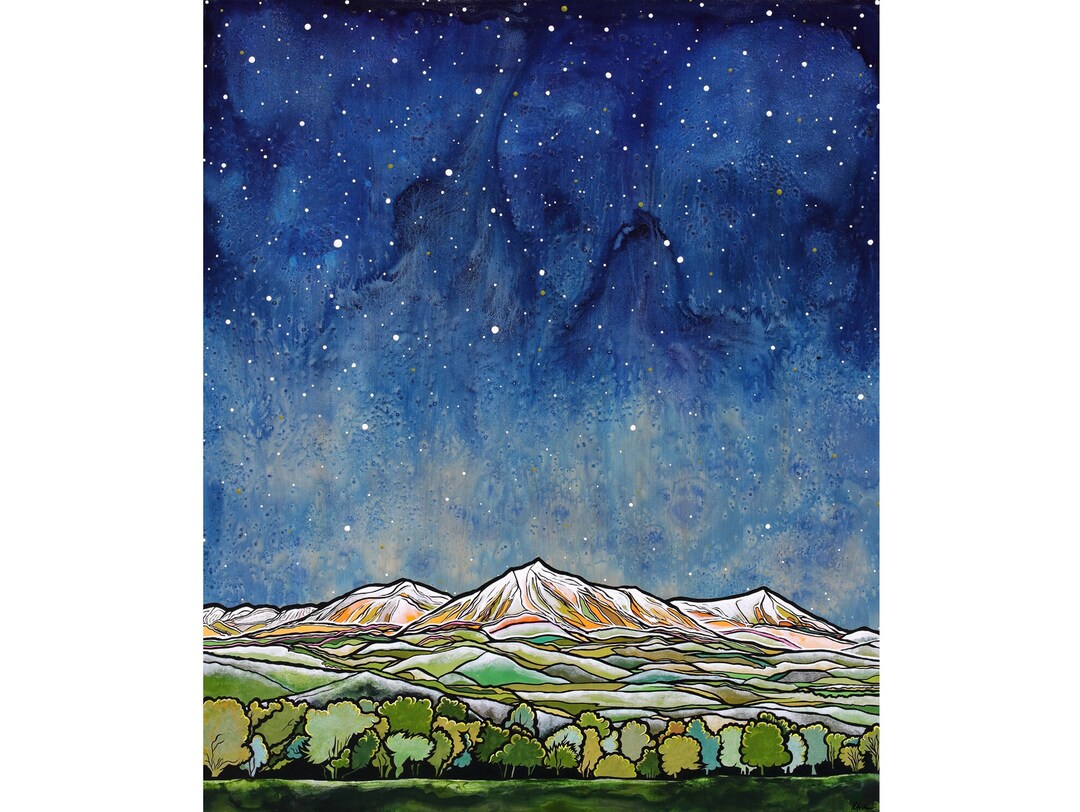 Colorado Rocky Mountains and Starry Night Sky Unframed Fine Art Print ...