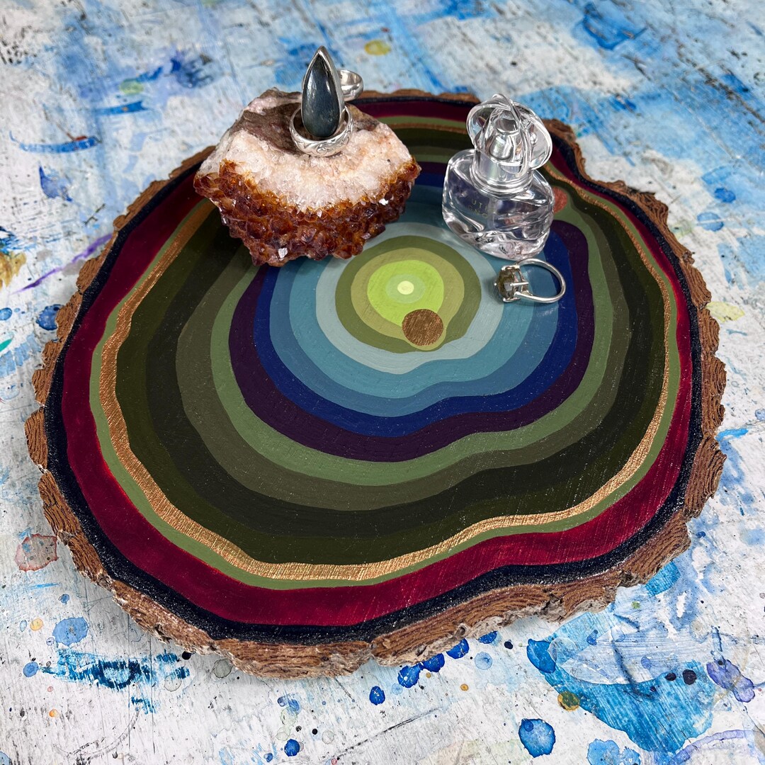 Beautiful 9" Lazy Susan Turntable – Hand-painted, Live-edge Tree Slice ...