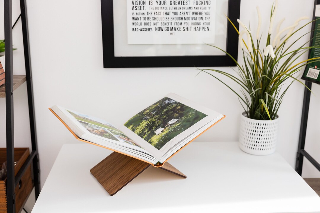 Book Display Stand for Reading Wood Cookbook Stand Holder Walnut Open ...
