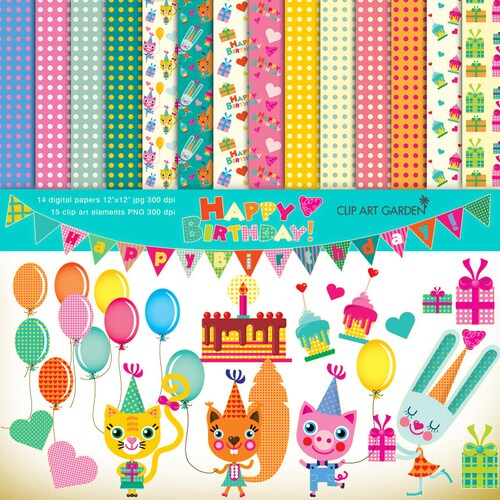 Birthday Digital Paper - Etsy