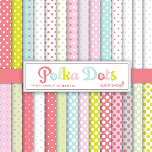 Polka Dot Pattern Green Pink and Yellow Digital Paper Pack | Etsy