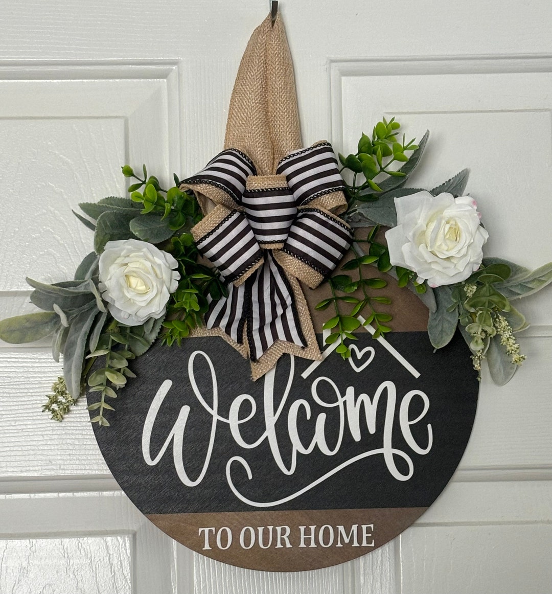 Welcome to Our Home Door Wreath / 12” Welcome Sign / Front Door Hanger ...