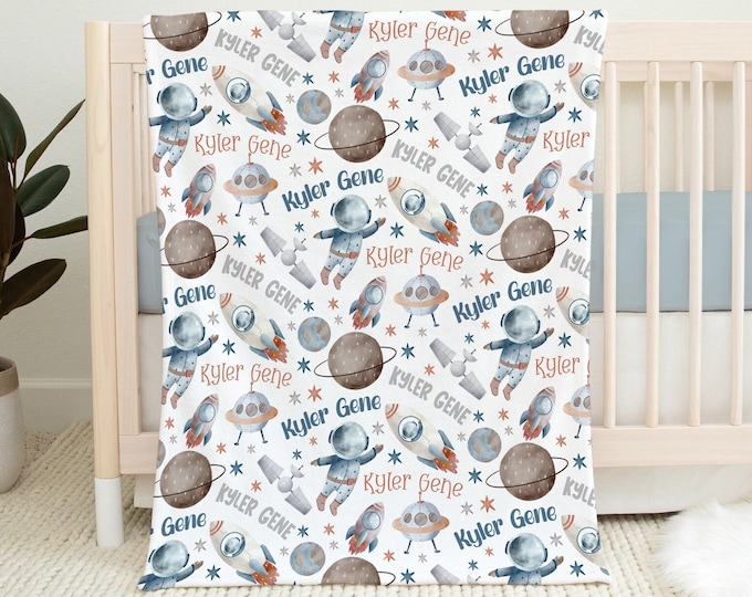 Personalized Space Rocket Swaddle, Custom Moon and Stars Boy Name ...