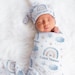 BLUE RAINBOW BABY Boy Swaddle Blanket, Personalized Baby Hat Blanket ...