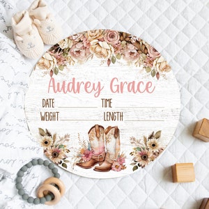 BOHO WESTERN Birth Stat Sign, Personalized Birth Stat Sign Floral ...