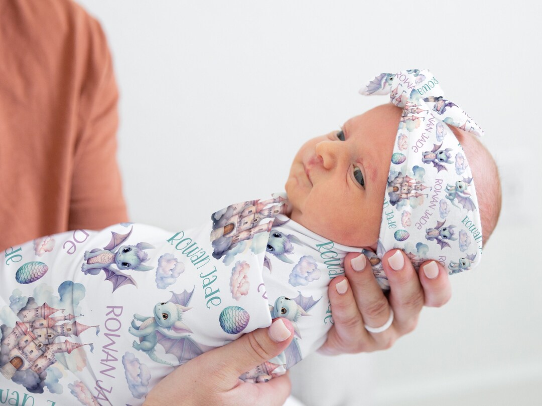 PERSONALIZED GIRL DRAGON Swaddle Blanket, Purple Dragon Castle ...