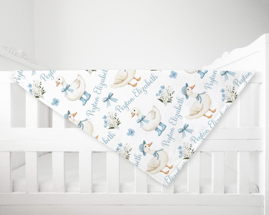 SILLY GOOSE BABY Blanket, Personalized Goose Blue Bow Baby Girl Name ...