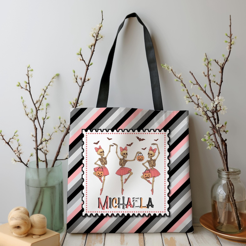 CUSTOM NAME KIDS Halloween Bag, Dancing Skeletons Trick or Treat Bag ...
