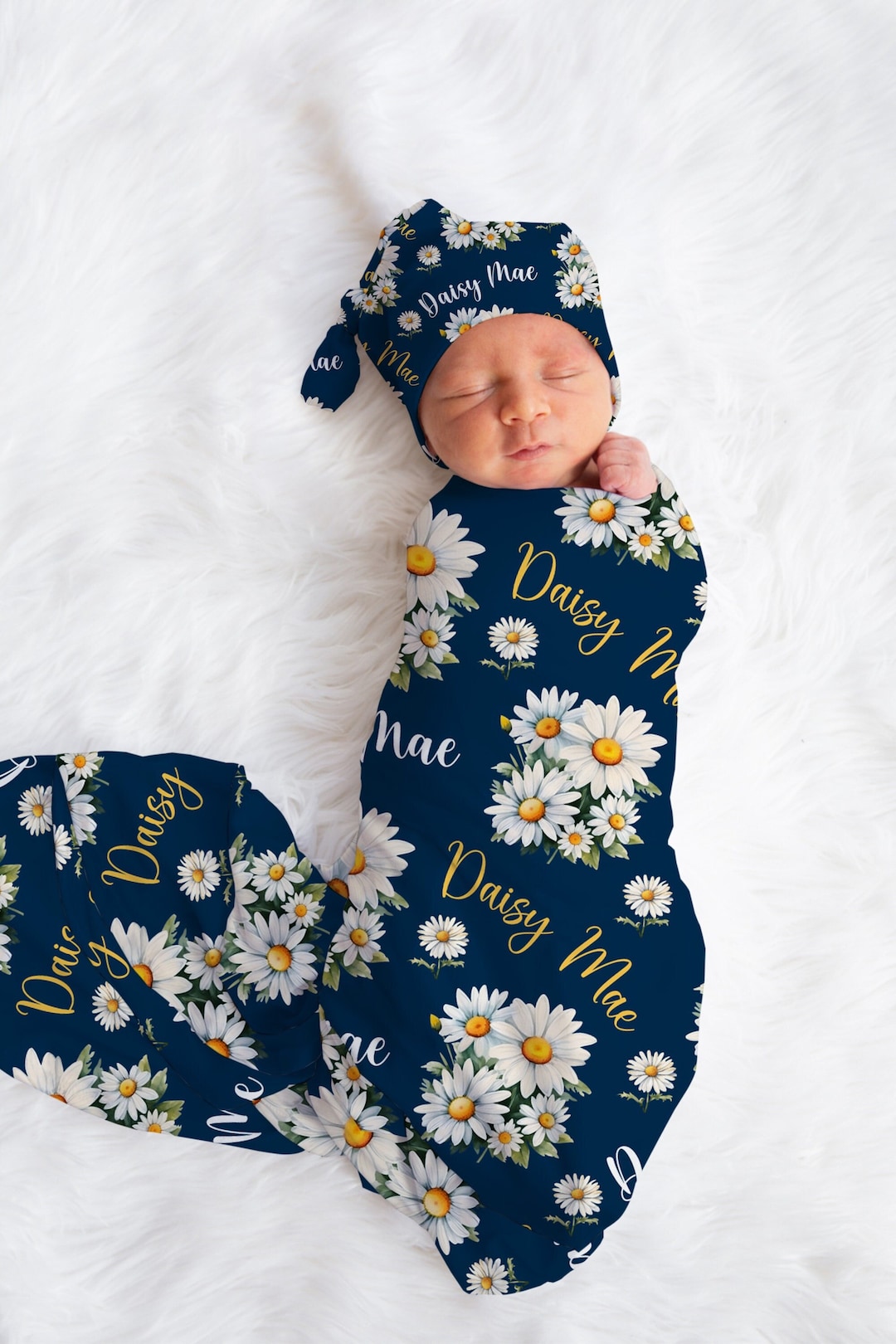 DAISY DESIGN BABY Girl Swaddle Blanket, Navy Blue Floral Swaddle ...