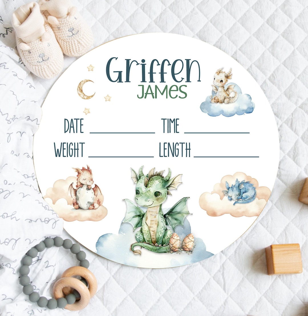 Dragon Birth Stat Sign, Baby Boy Wood Birth Stat Sign, Dragon Baby ...
