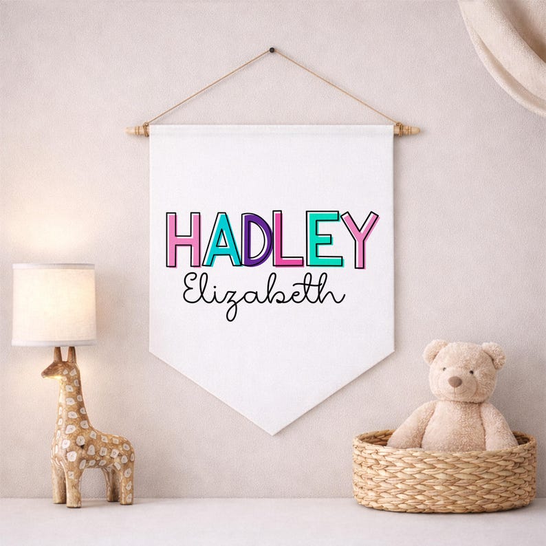Personalized Name Pennant Banner, Kids Room Wall Decor, Custom Modern ...