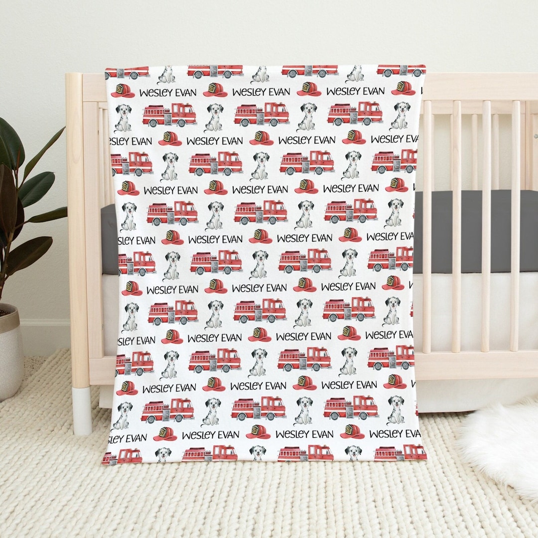 Personalized Baby Boy Fire Truck Blanket, Fireman Baby Blanket, Custom ...