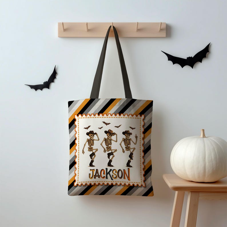 CUSTOM NAME KIDS Halloween Bag, Dancing Skeletons Trick or Treat Bag ...
