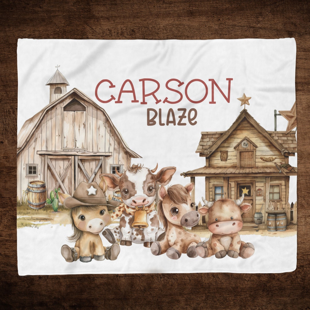 PERSONALIZED WESTERN BOY Baby Name Blanket, Cowboy Nursery Old West ...