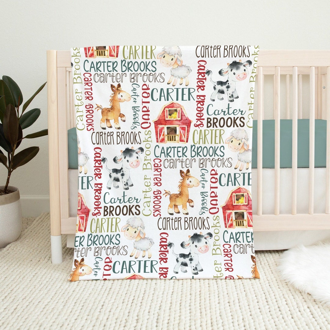 Personalized Farm Animal Baby Blanket, Boy Farm Theme Swaddle, Custom ...