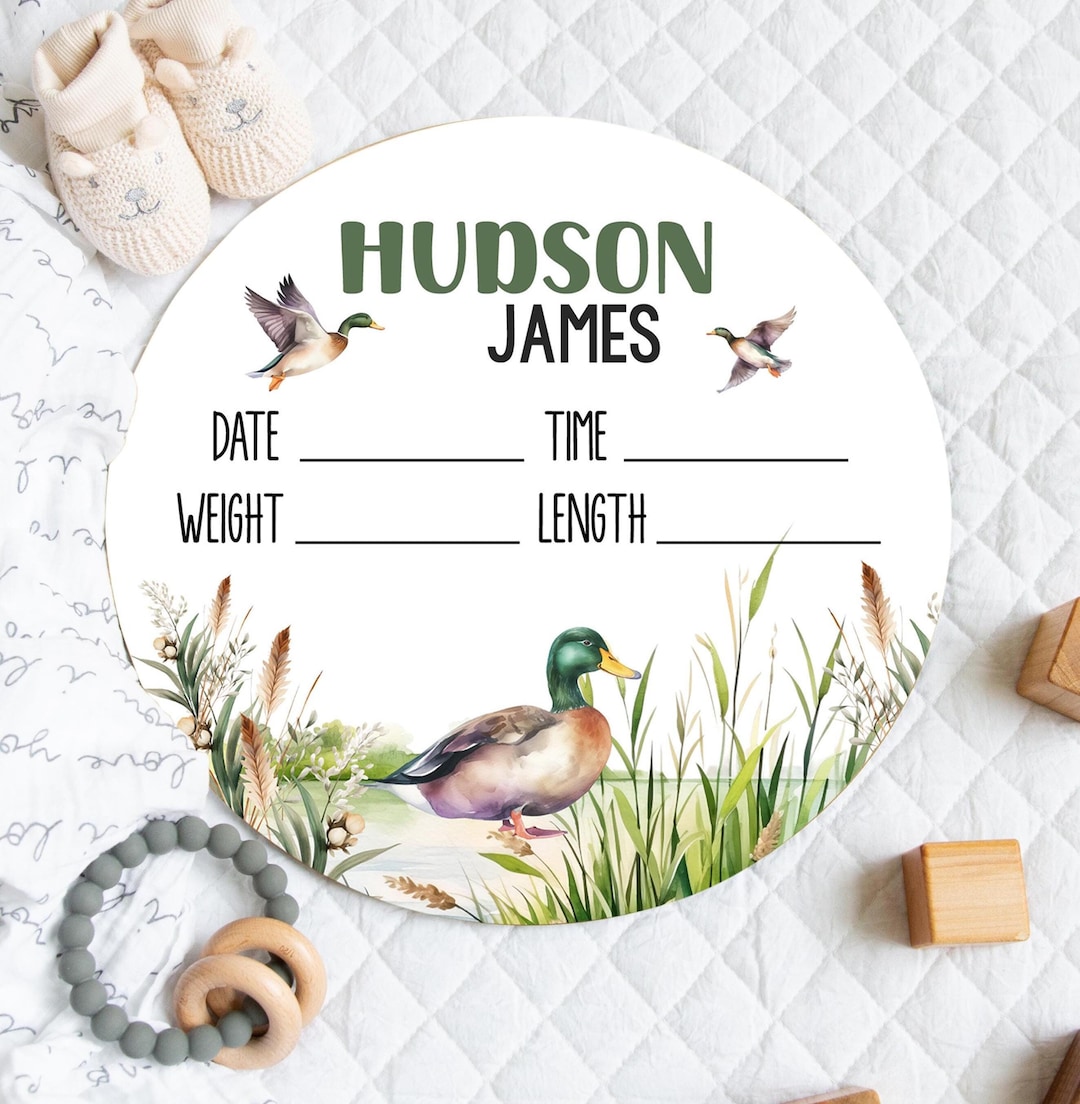 BABY BOY MALLARD Duck Birth Stat Sign, Round Wood Baby Name Sign, Duck ...