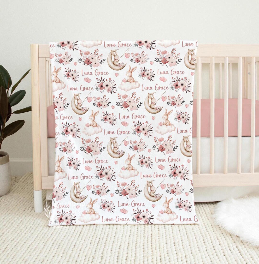 PERSONALIZED BUNNY BABY Blanket, Bunny Rabbit Moon Cloud Blanket ...