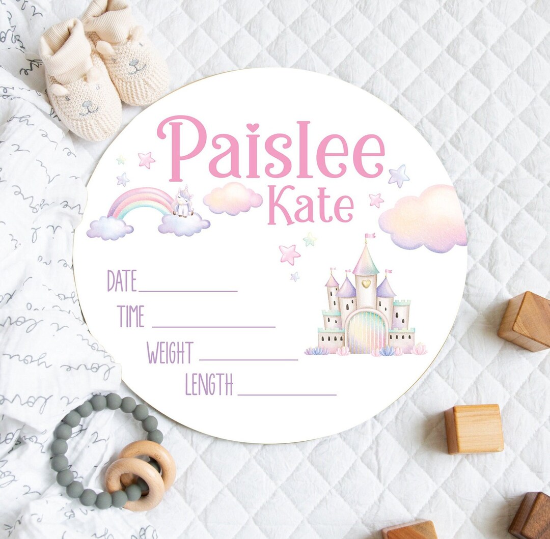 PRINCESS CASTLE Birth Stat Sign, Personalized Girl Birth Stat Sign ...
