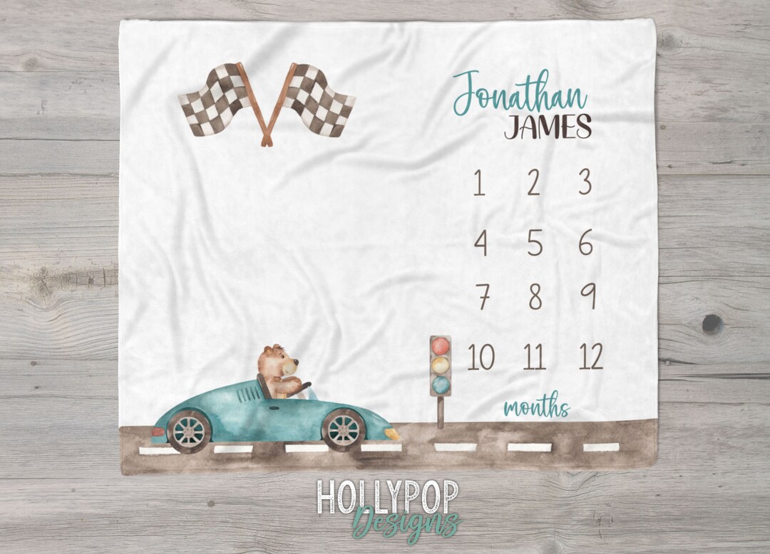 Woodland Animals Race Car Milestone Blanket, Car Theme Baby Boy ...
