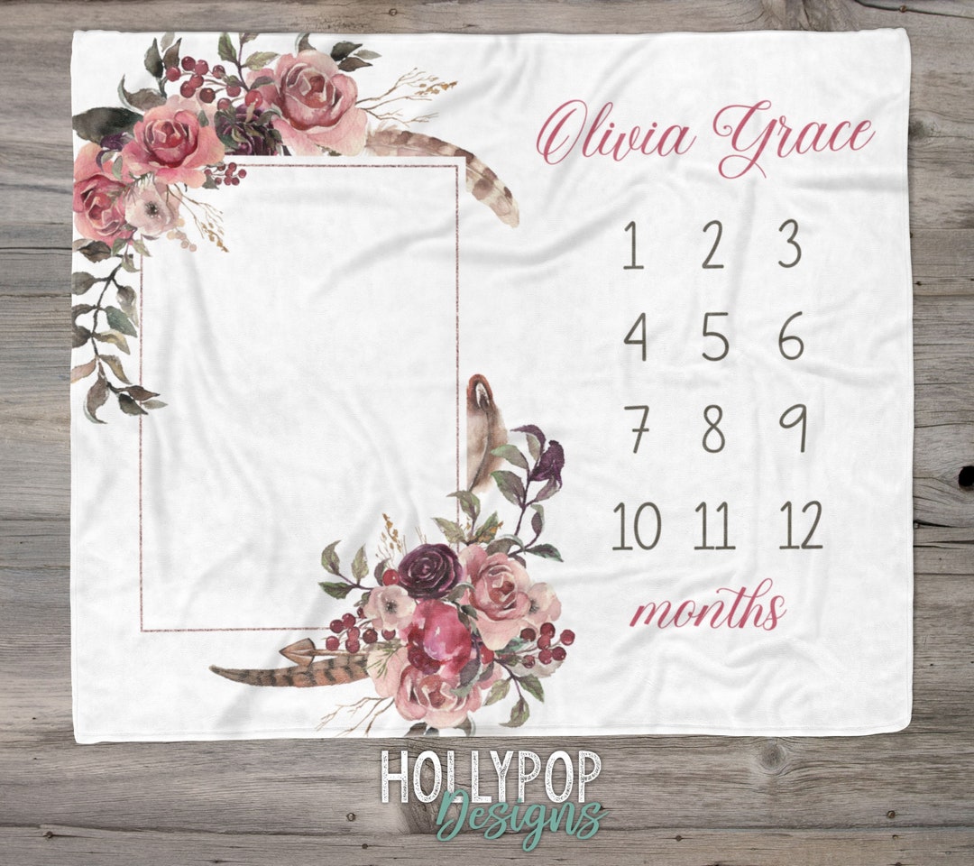 Floral Boho Milestone, Personalized Baby Girl Milestone Blanket, Floral ...