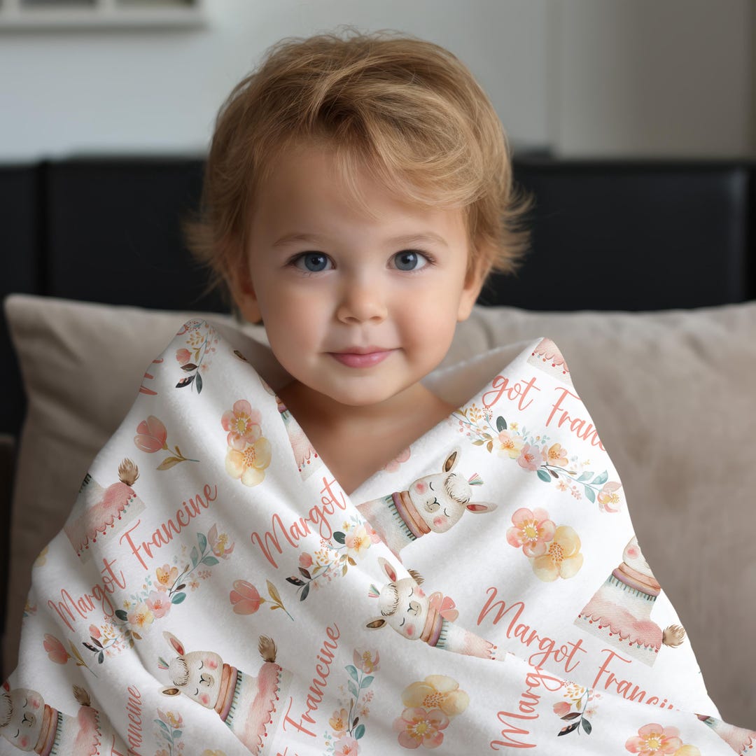 LLAMA BABY GIRL Blanket, Floral Llama Baby Blanket, Personalized Girl ...