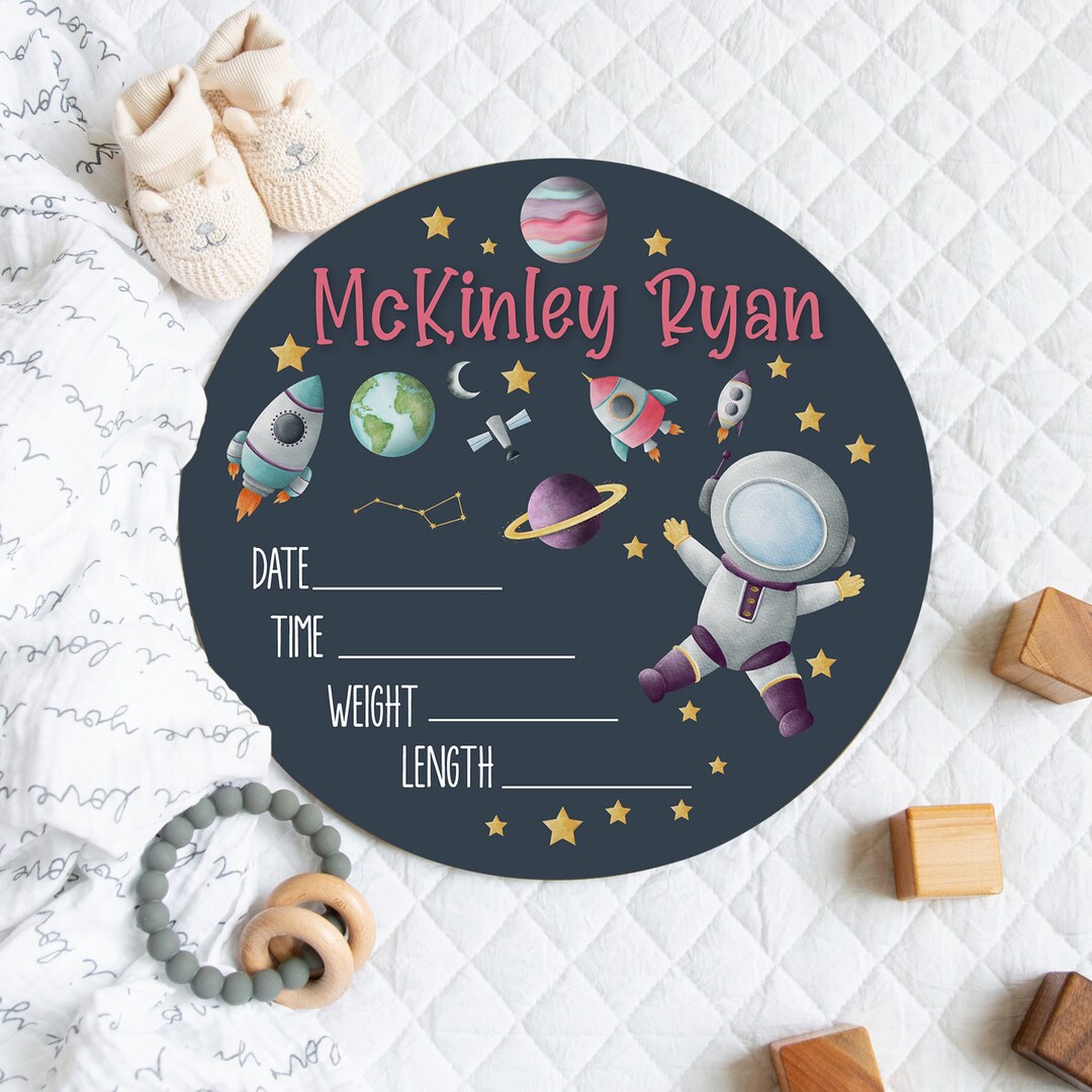 BABY GIRL ASTRONAUT Birth Stats Sign, Girl Outer Space Personalized ...